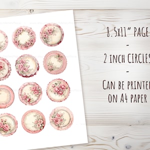 Pink Shabby Chic Round Tags, Vintage Printable DIY Blush Circle Labels ...