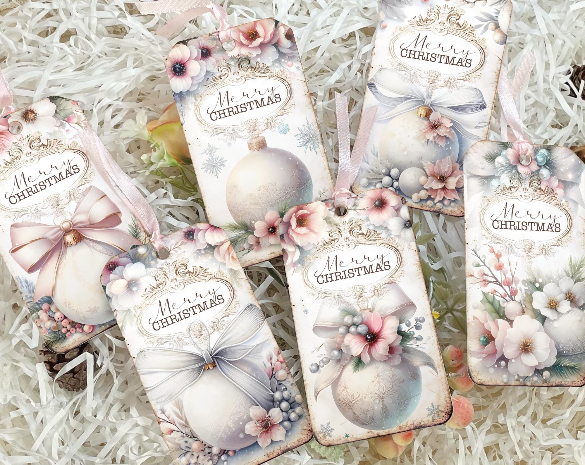 Vintage White Christmas Gift Tags, Printable DIY Pastel Christmas Decor ...