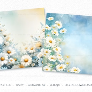 Daisy Floral Digital Paper, Abstract Watercolor Daisies Flowers ...