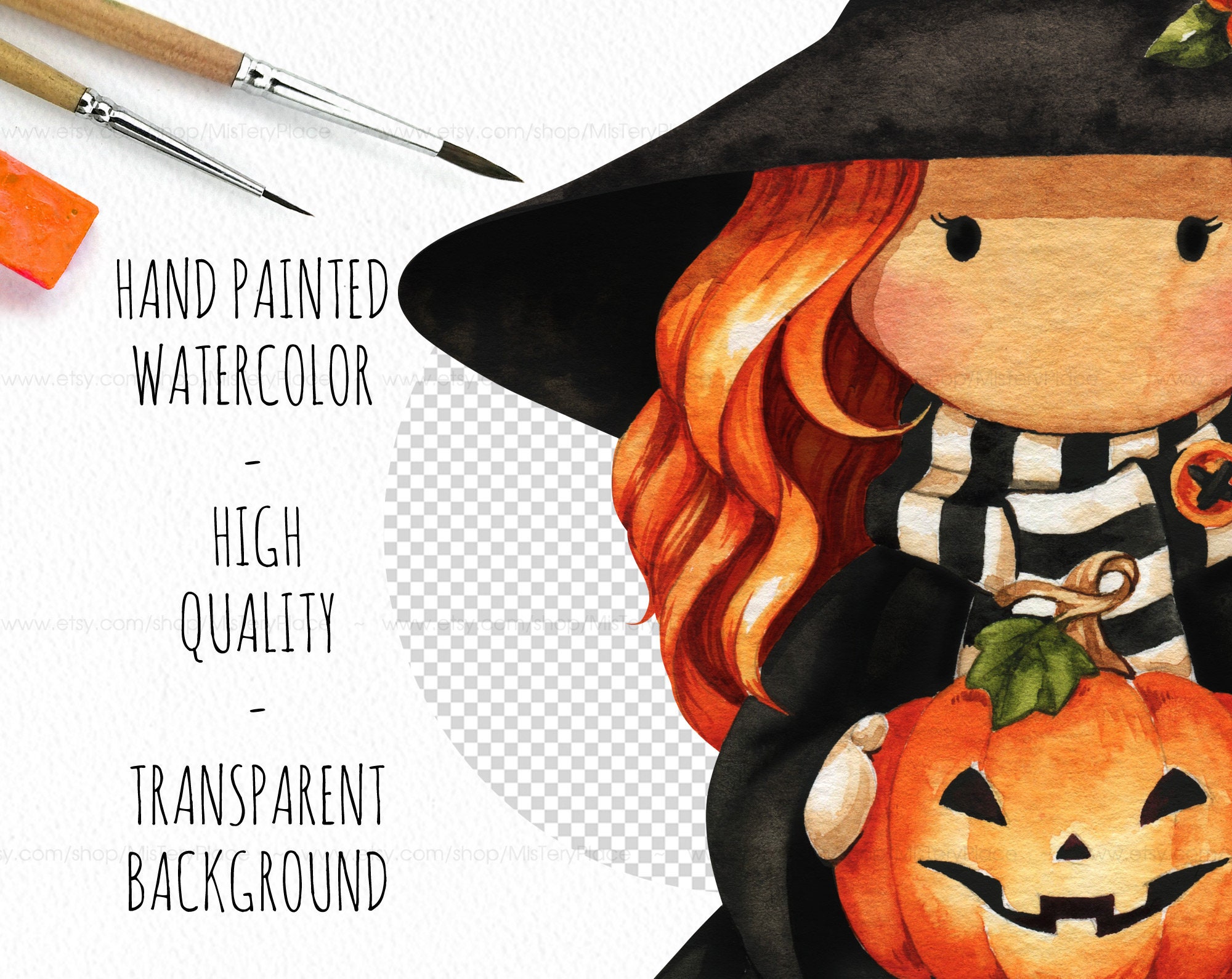 Halloween Witch PNG Clipart. Baby Witch Cute Watercolor Clipart. - Etsy