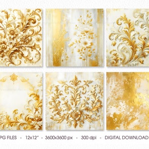 Victorian Gold Digital Paper, Shabby Chic Gold and White Damask ...