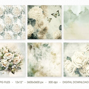 Sage Green Floral Watercolor Digital Paper, Abstract Pastel Wedding ...