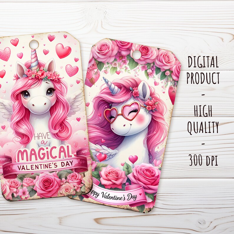 Unicorn Valentine Gift Tags, Printable DIY Valentine Labels and ...