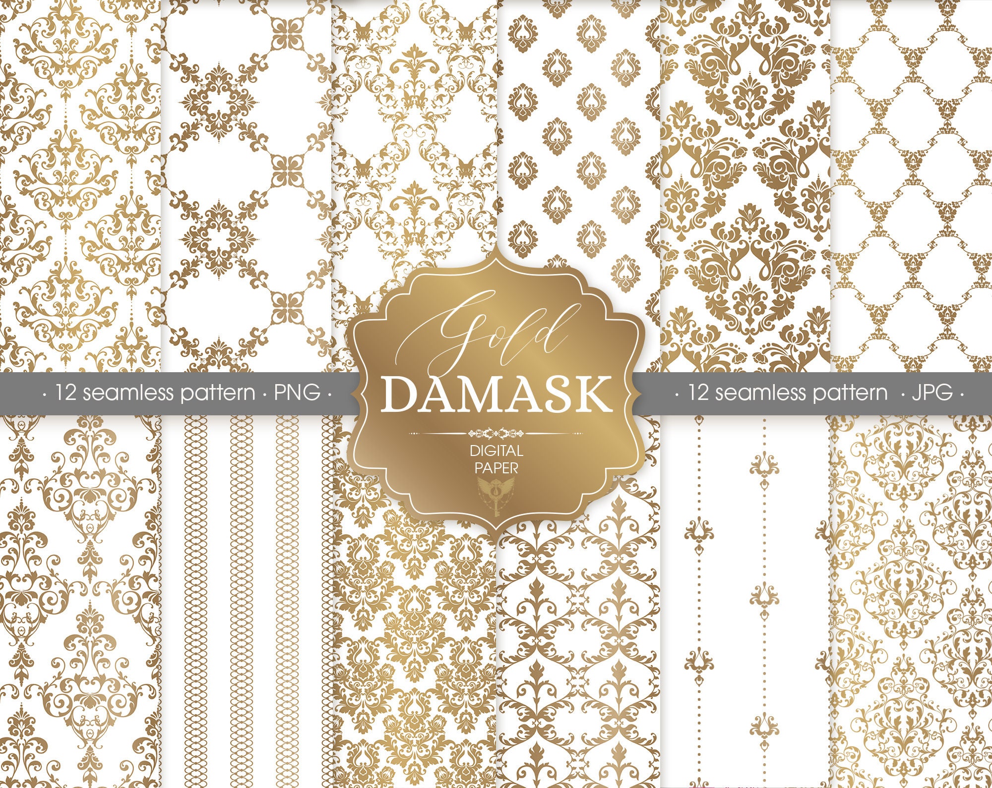 Gold Damask Digital Paper Pack. Victorian Pattern Seamless - Etsy