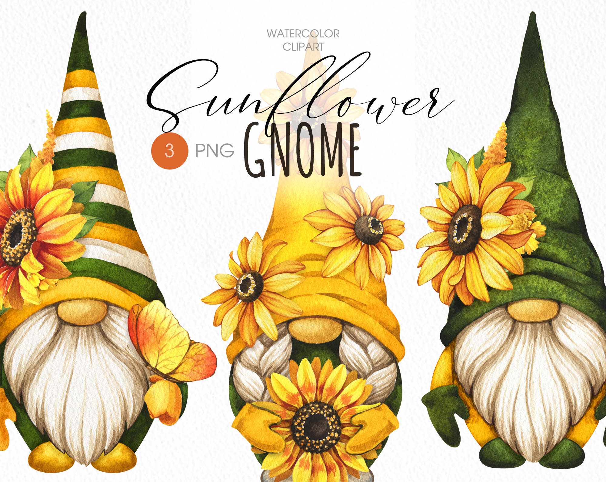 Sunflower Gnome PNG Clipart. Garden Gnome Cute Watercolor - Etsy Canada