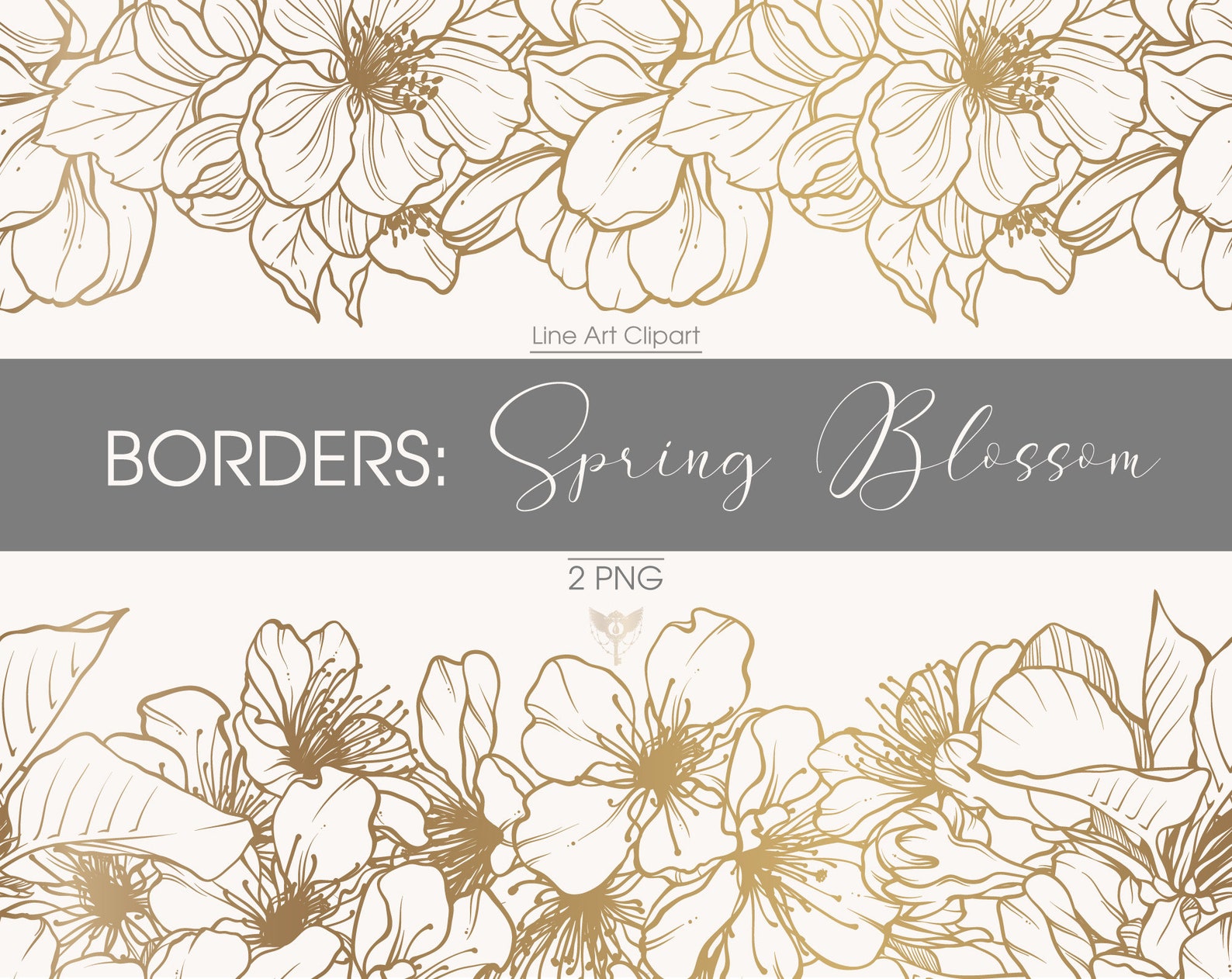 Spring Flower Border PNG Clipart. Gold Spring Floral Line Art - Etsy