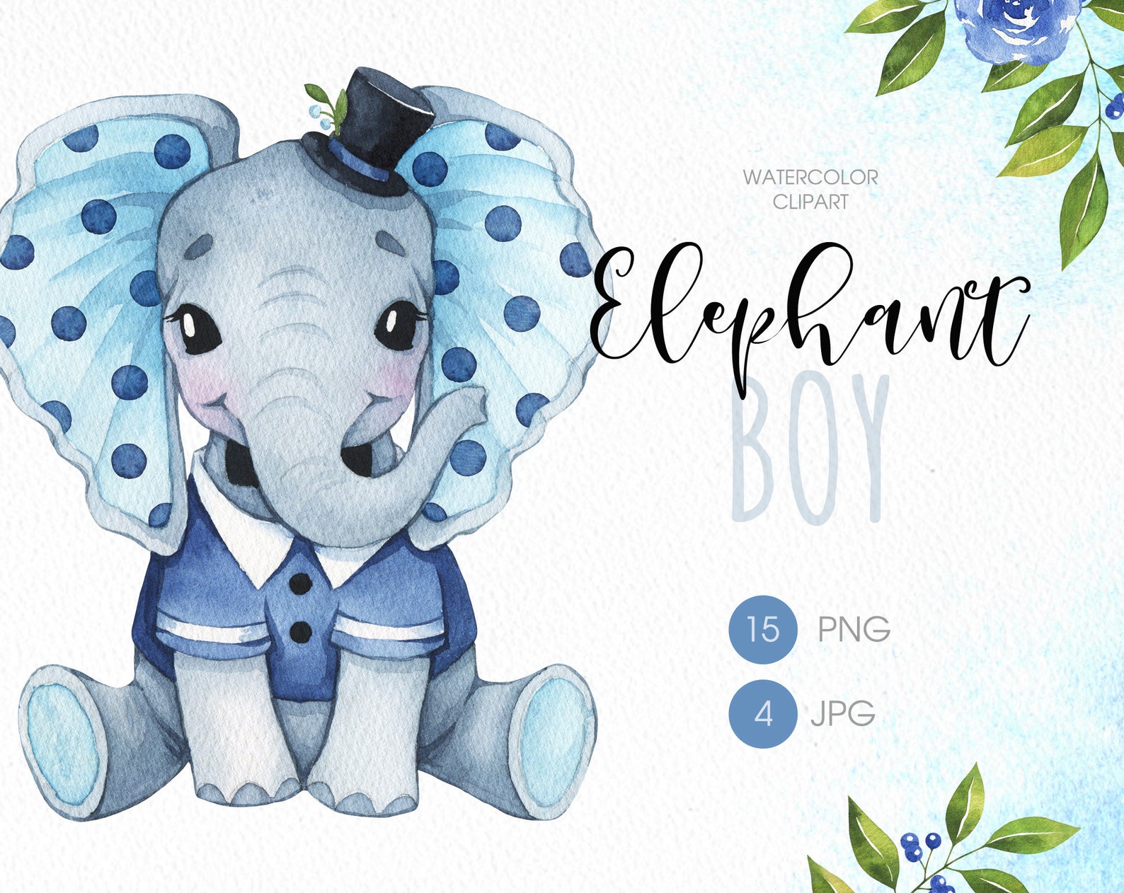 Baby Boy Elephant PNG Clipart. Elephant Cute Watercolor Clip - Etsy
