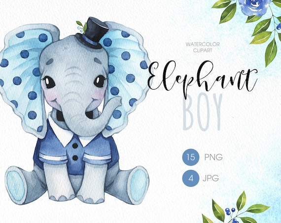 Baby Boy Elephant PNG Clipart. Elephant Cute Watercolor Clip - Etsy