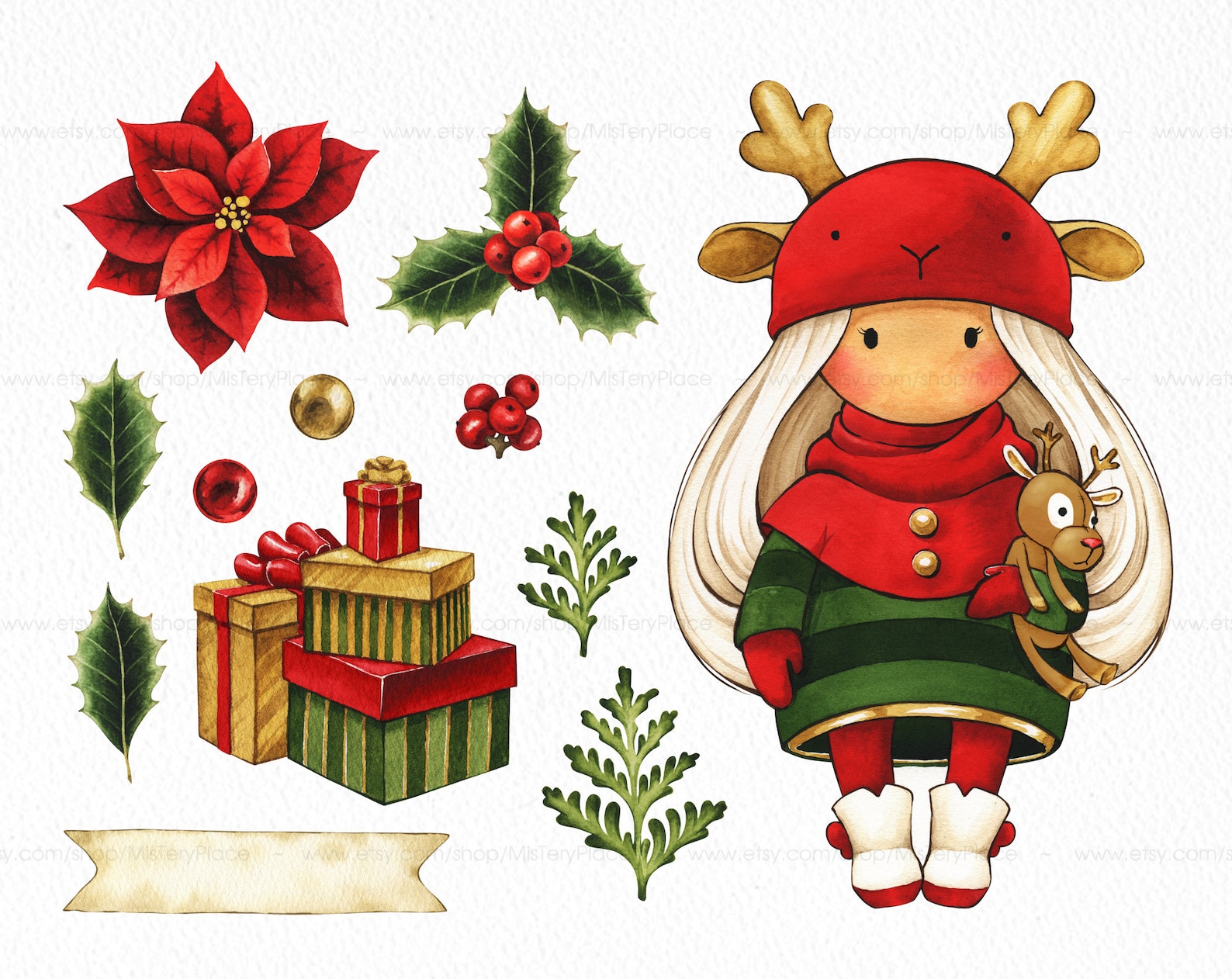 Christmas Baby Girl PNG Clipart. Cute Watercolor Clipart - Etsy