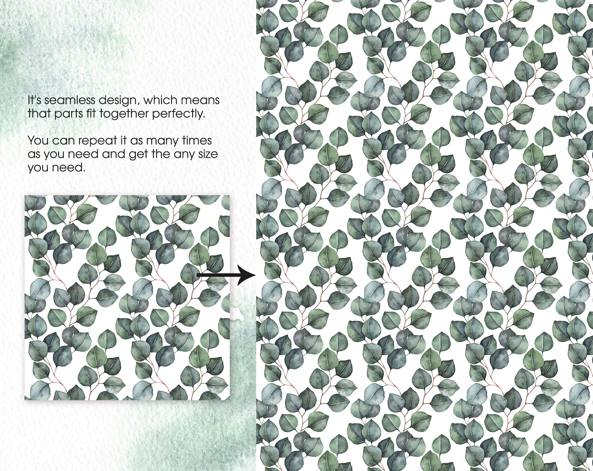 Sage Green Floral Digital Paper. Eucalyptus Seamless Pattern. - Etsy