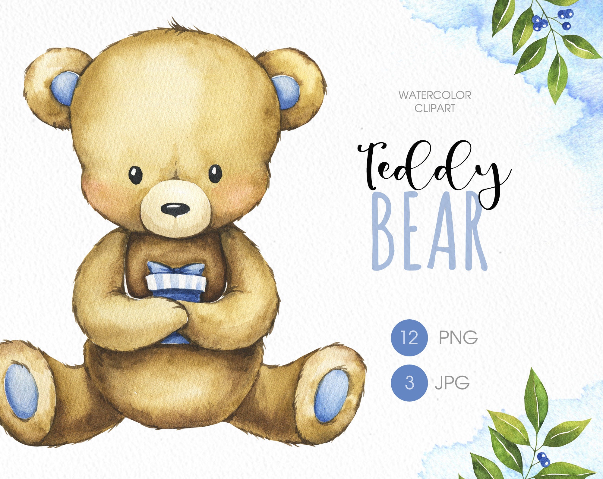 Teddy Bear Clipart. Baby Bear Cute Watercolor Clip Art. Baby - Etsy UK