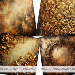 Antique Gold Victorian Digital Paper, Vintage Damask Shabby Chic ...
