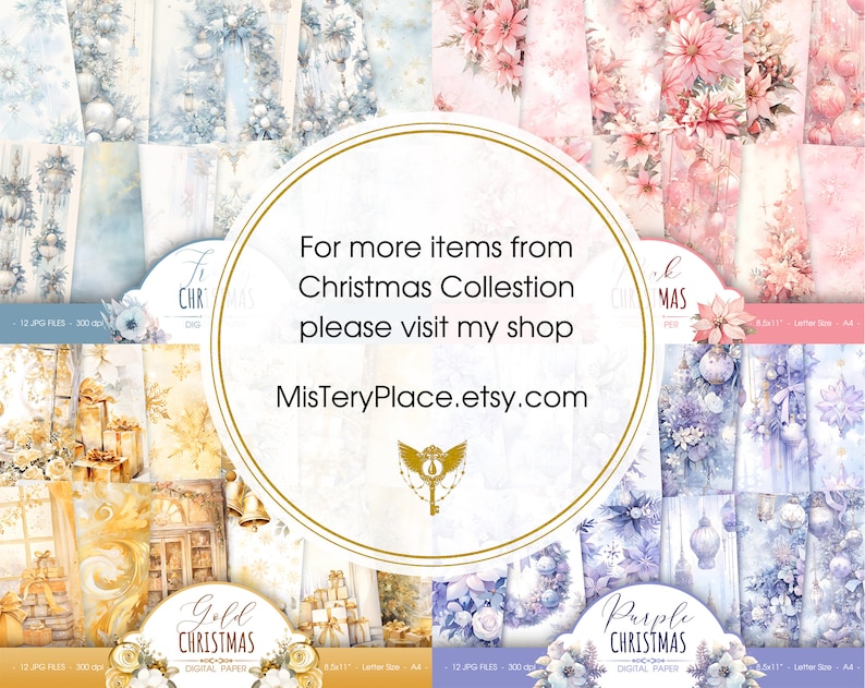Christmas Purple Floral Digital Paper, Winter Scrapbook Backgrounds ...