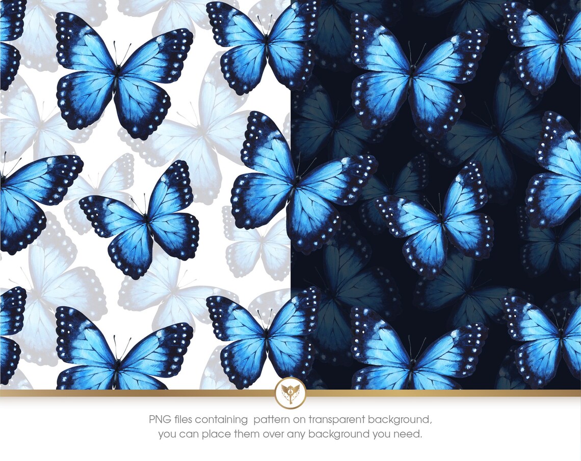 Blue Butterfly Digital Paper. Watercolor Butterfly Seamless Pattern ...