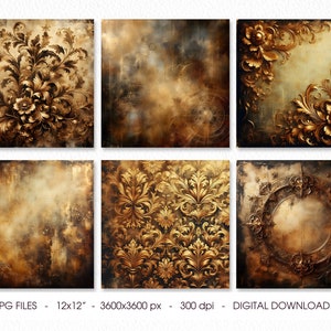 Antique Gold Victorian Digital Paper, Vintage Damask Shabby Chic ...