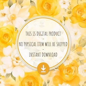 Yellow Floral Digital Paper, Yellow Rose Flowers Watercolor Scrapbook ...