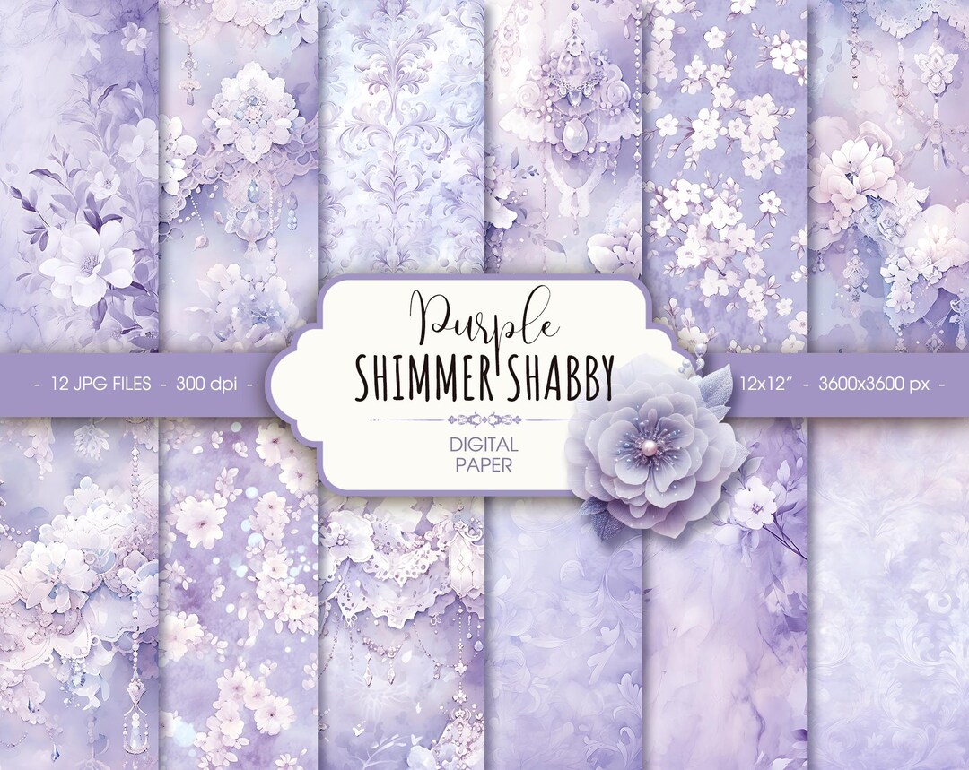 Shabby Chic Purple Floral Digital Paper, Abstract Lace Wedding ...