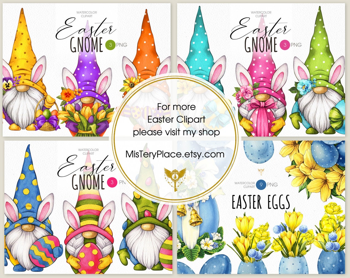 Easter Bunny Gnomes PNG Clipart. Cute Easter Watercolor | Etsy