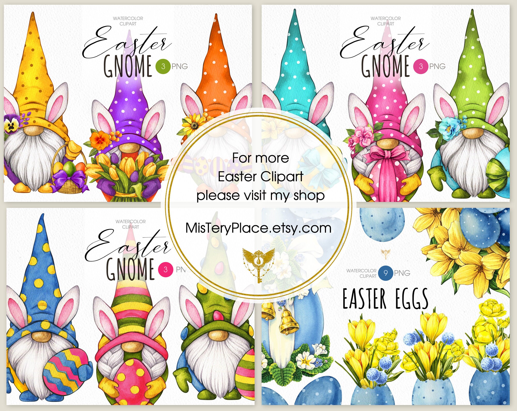Easter Bunny Gnomes PNG Clipart. Cute Easter Watercolor - Etsy