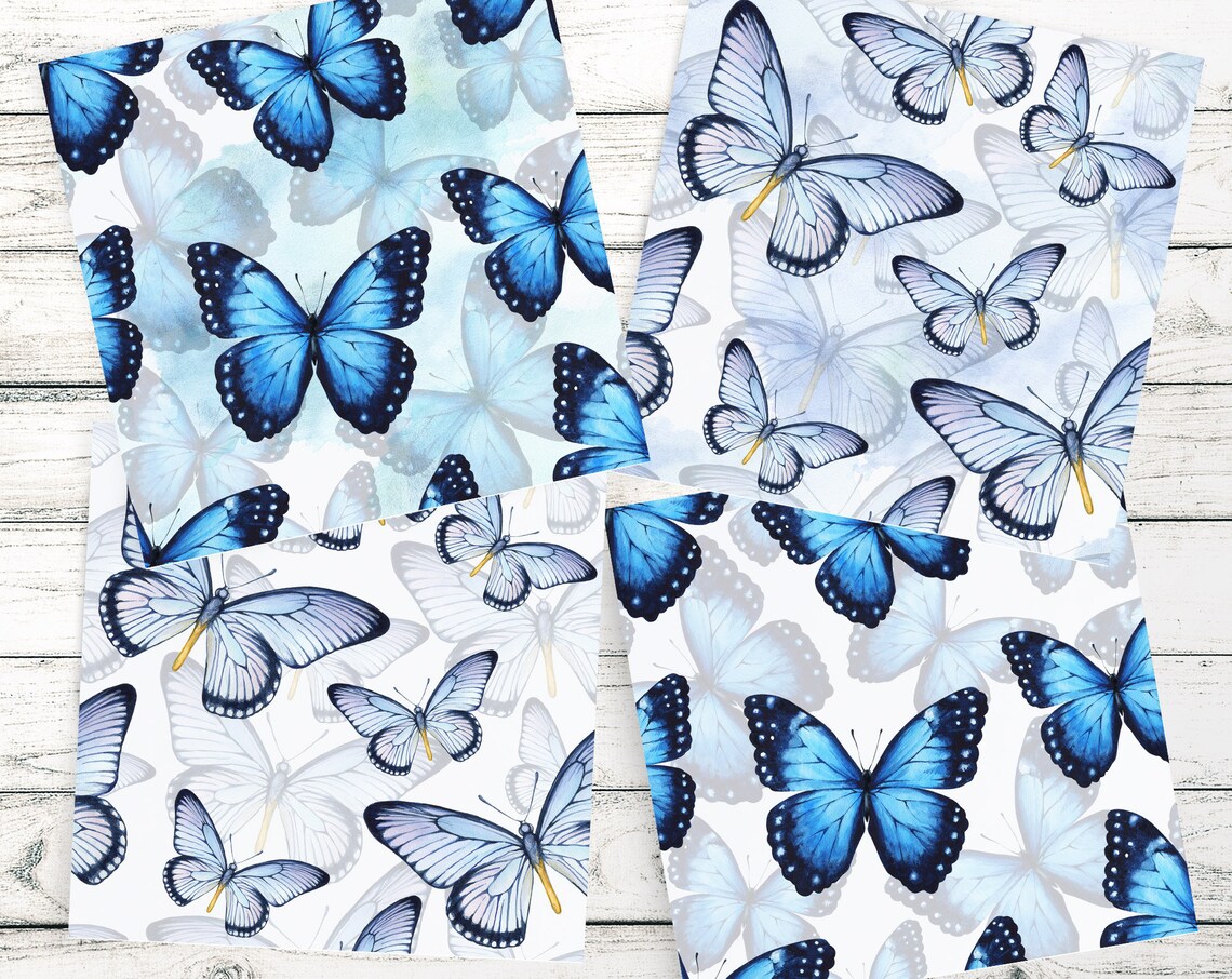 Blue Butterfly Digital Paper. Watercolor Butterfly Seamless Pattern ...