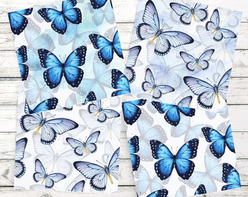 Blue Butterfly Digital Paper. Watercolor Butterfly Seamless Pattern ...