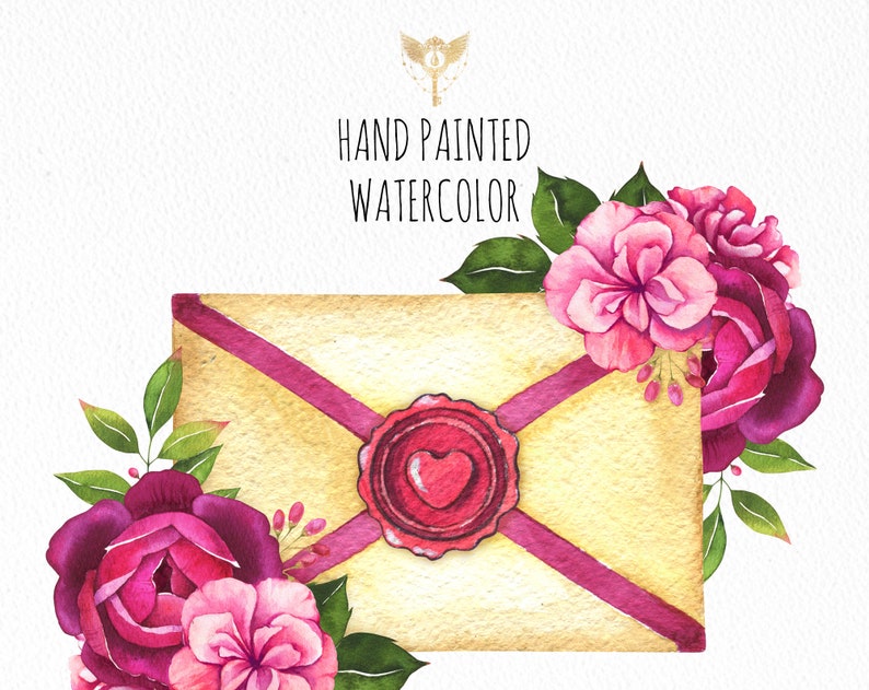 Love Letters PNG Clipart. Vintage Valentines Floral Clipart. Watercolor ...
