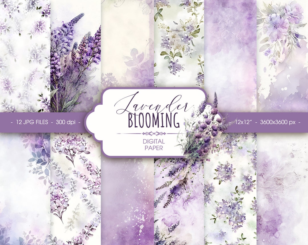 Lavender Floral Watercolor Digital Paper, Abstract Lavender Pastel ...