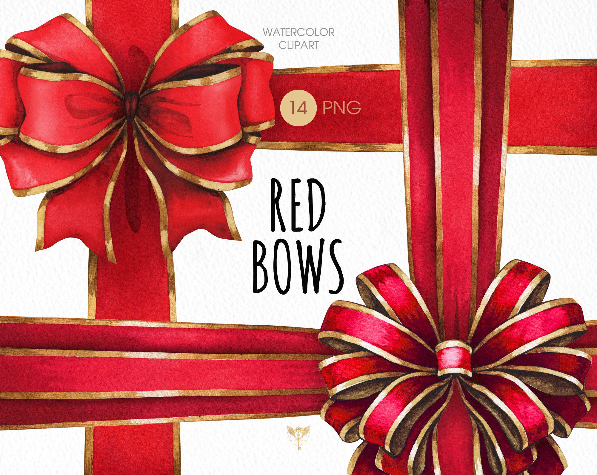 Red Bow With Ribbons PNG Clipart. Watercolor Gift Bow Holiday - Etsy