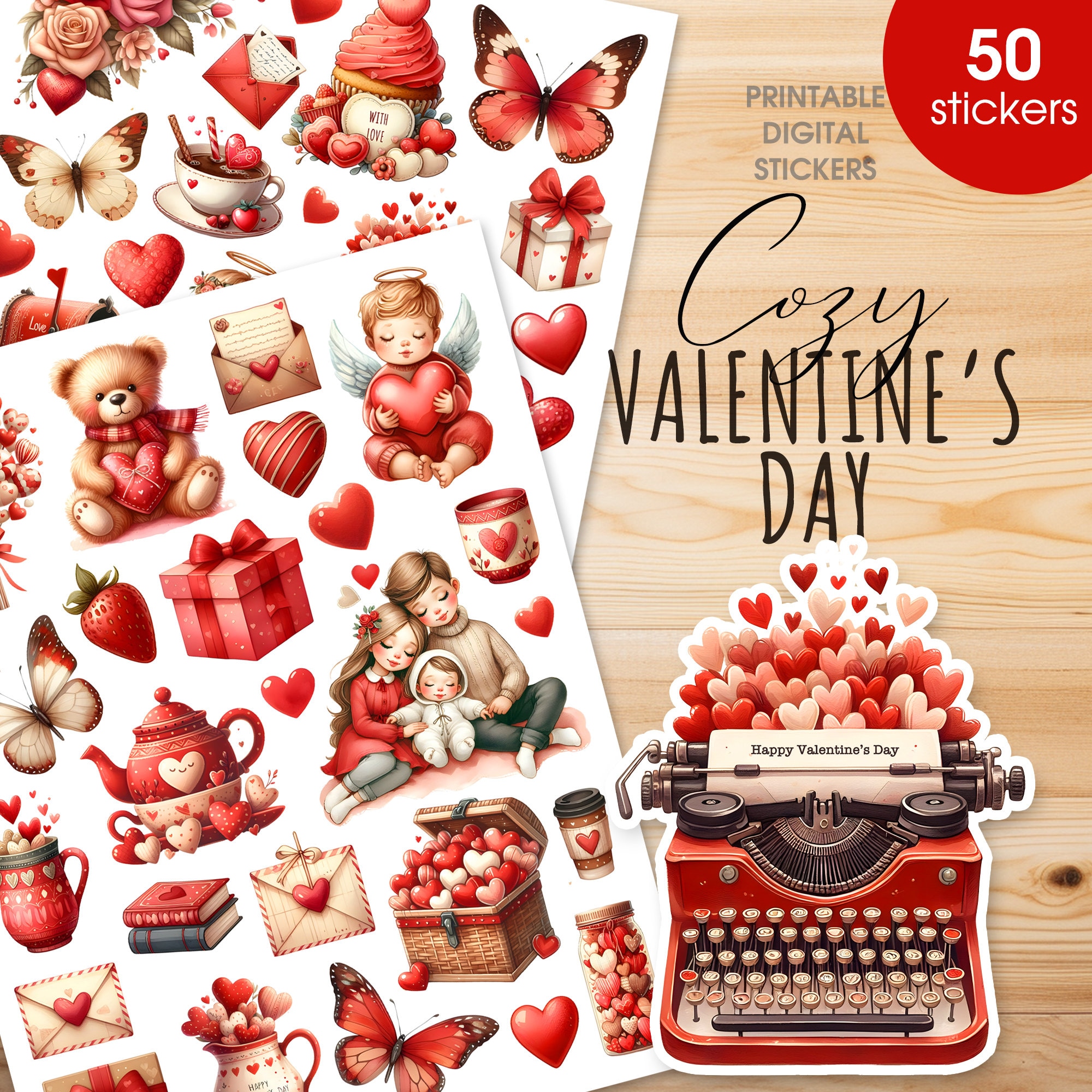 Valentine's Day Printable Stickers, DIY Valentine Cute Cozy Sticker ...