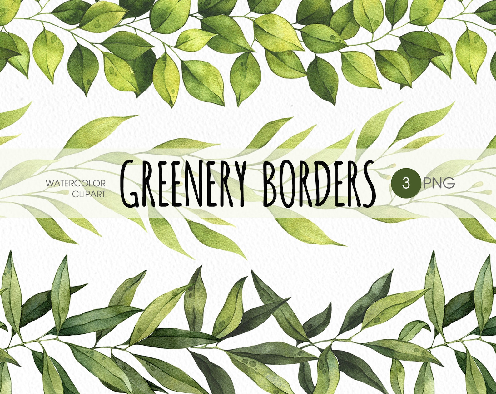 Greenery Border PNG Clipart. Greenery Garland Clipart. | Etsy