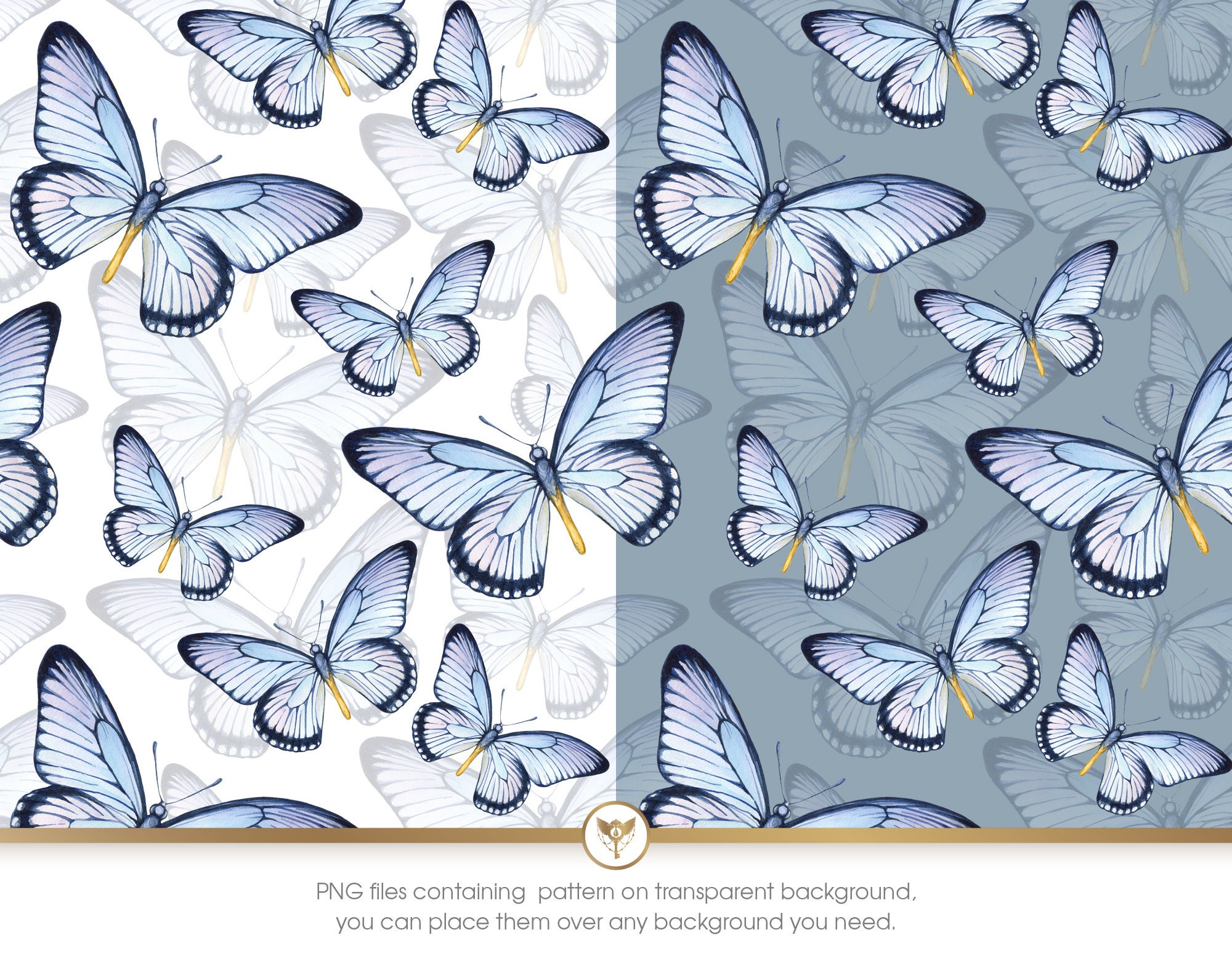 Blue Butterfly Digital Paper. Watercolor Butterfly Seamless Pattern ...