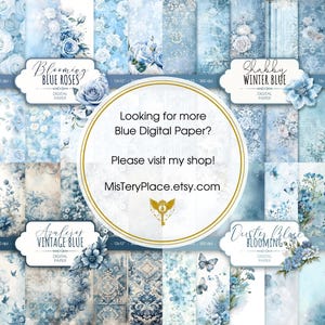 Pastel Blue Floral Digital Paper, Blue Rose Watercolor Scrapbook Paper ...