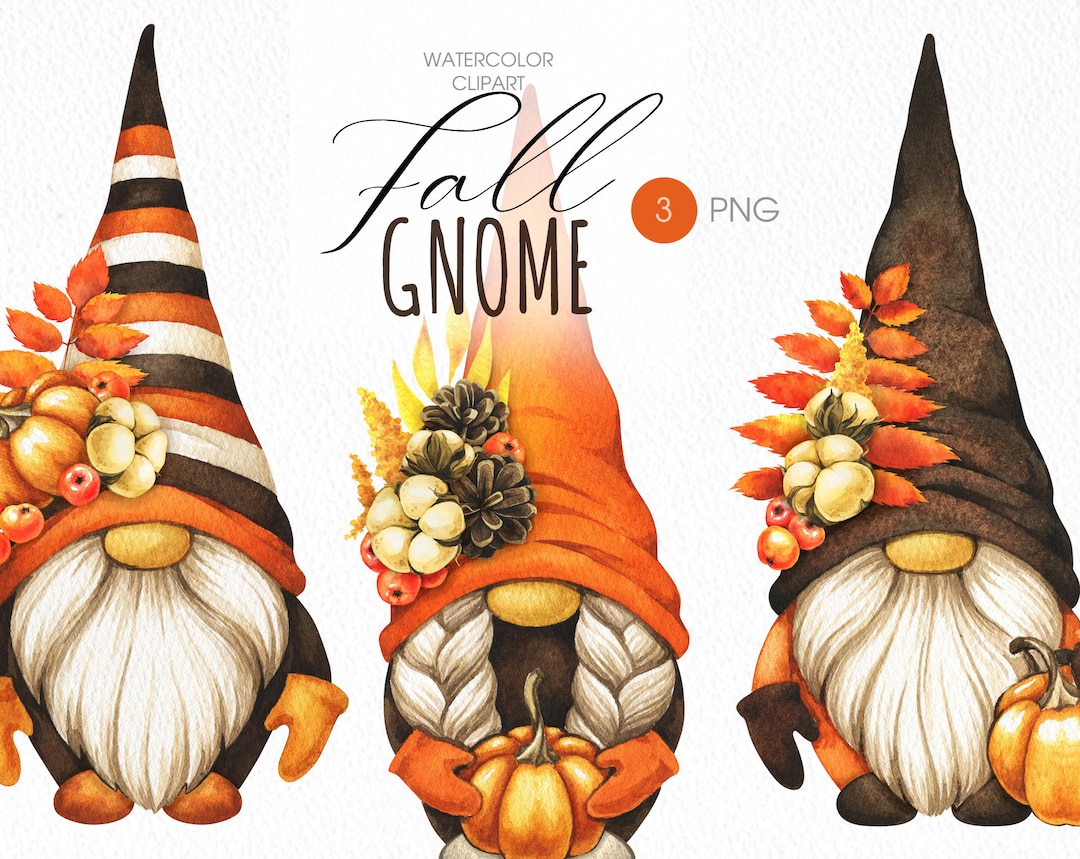 Thanksgiving Gnomes PNG Clipart. Watercolor Fall Gnome Cute Clipart - Etsy