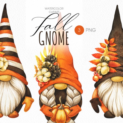 Thanksgiving Gnomes PNG Clipart. Watercolor Fall Gnome Cute - Etsy