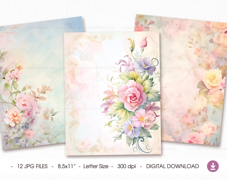 Rainbow Floral Watercolor Scrapbook Paper, Colorful Abstract Flowers ...