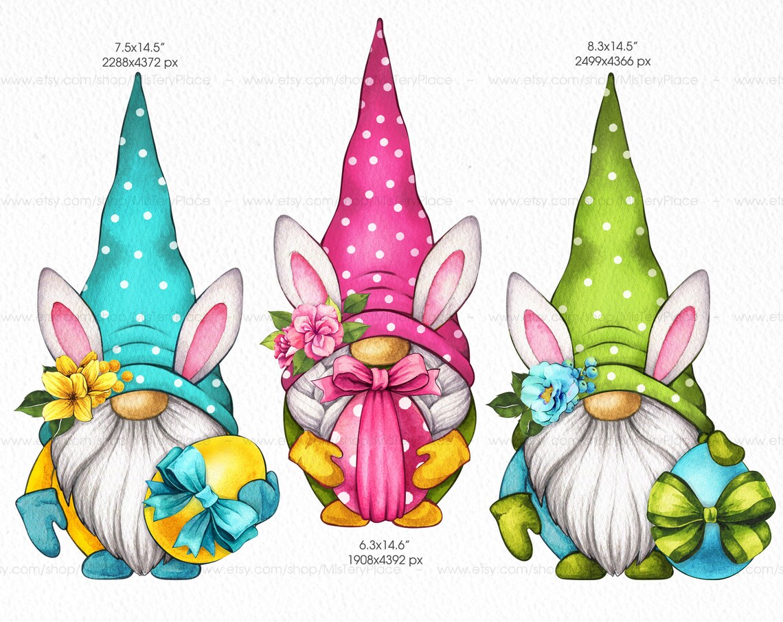 Easter Gnomes PNG Clipart. Bunny Ears Cute Gnomes Watercolor - Etsy