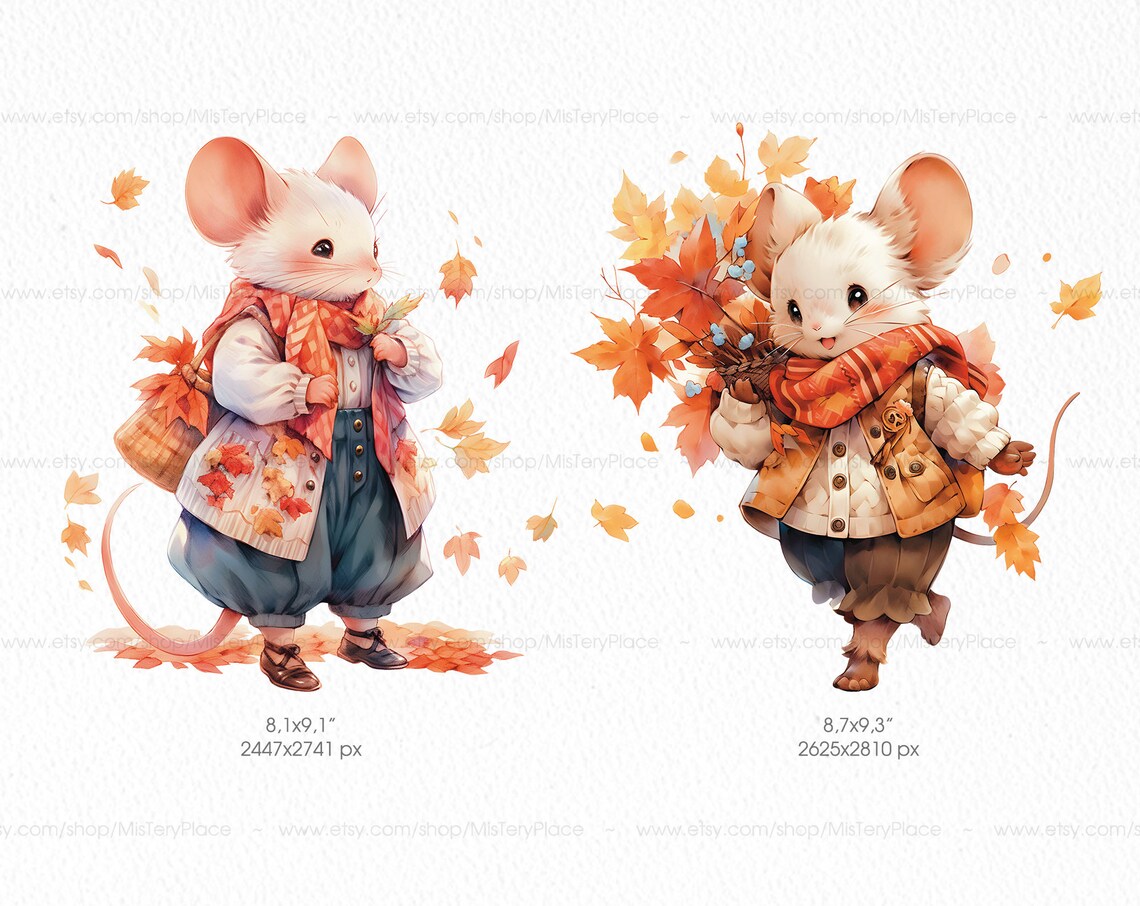 Cute Fall Mouse PNG Clipart. Autumn Sublimation Designs, Digital ...