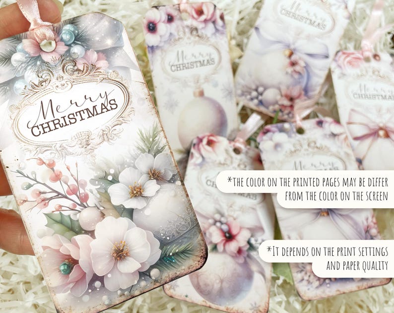 Vintage White Christmas Gift Tags, Printable DIY Pastel Christmas Decor ...