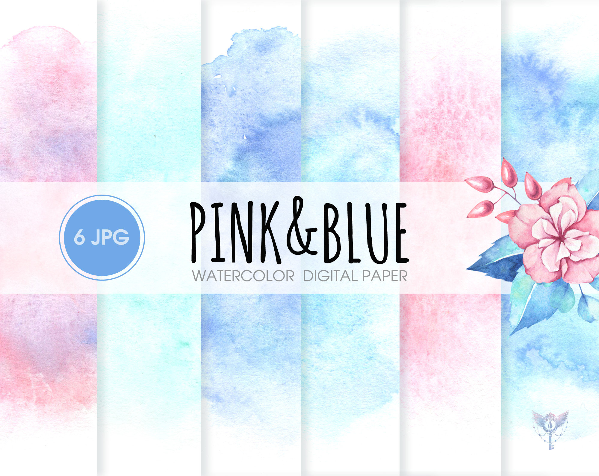 Blue and Pink Watercolor Digital Paper Abstract Watercolor - Etsy