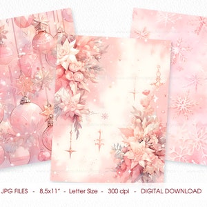 Pastel Pink Christmas Digital Paper, Winter Floral Scrapbook Paper and ...