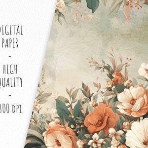 Terracotta and Sage Green Floral Watercolor Digital Paper, Rust Fall ...
