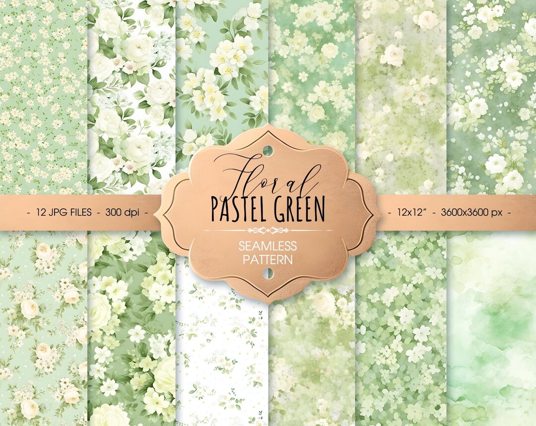 Green Floral Seamless Pattern. Printable Pastel Green Watercolor ...
