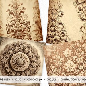 Vintage Victorian Pattern Digital Paper, Distressed Brown Shabby Chic ...