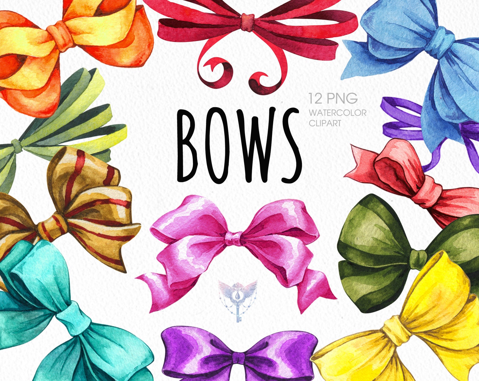 Watercolor bow clipart PNG hand painted watercolor multicolor | Etsy