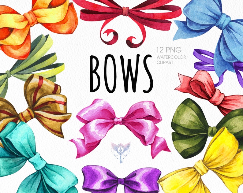 Watercolor Bow Clipart PNG Hand Painted Watercolor Multicolor - Etsy