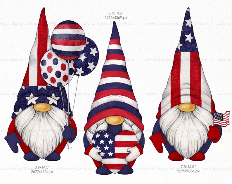 4th of July Gnomes PNG Clipart. Independence Day Watercolor Clipart - Etsy