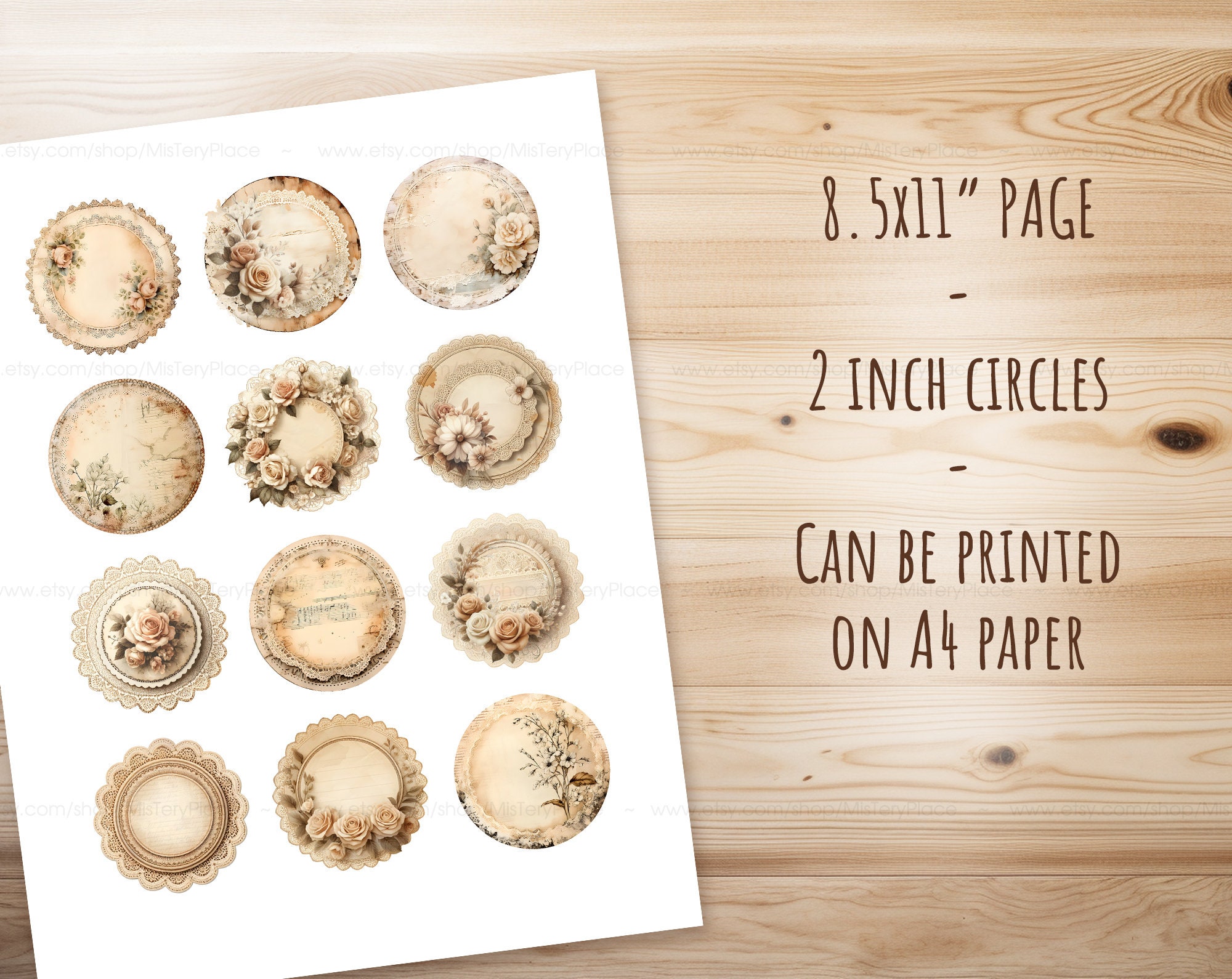 Beige Shabby Chic Round Tags, Vintage Printable DIY Boho Circle Labels ...