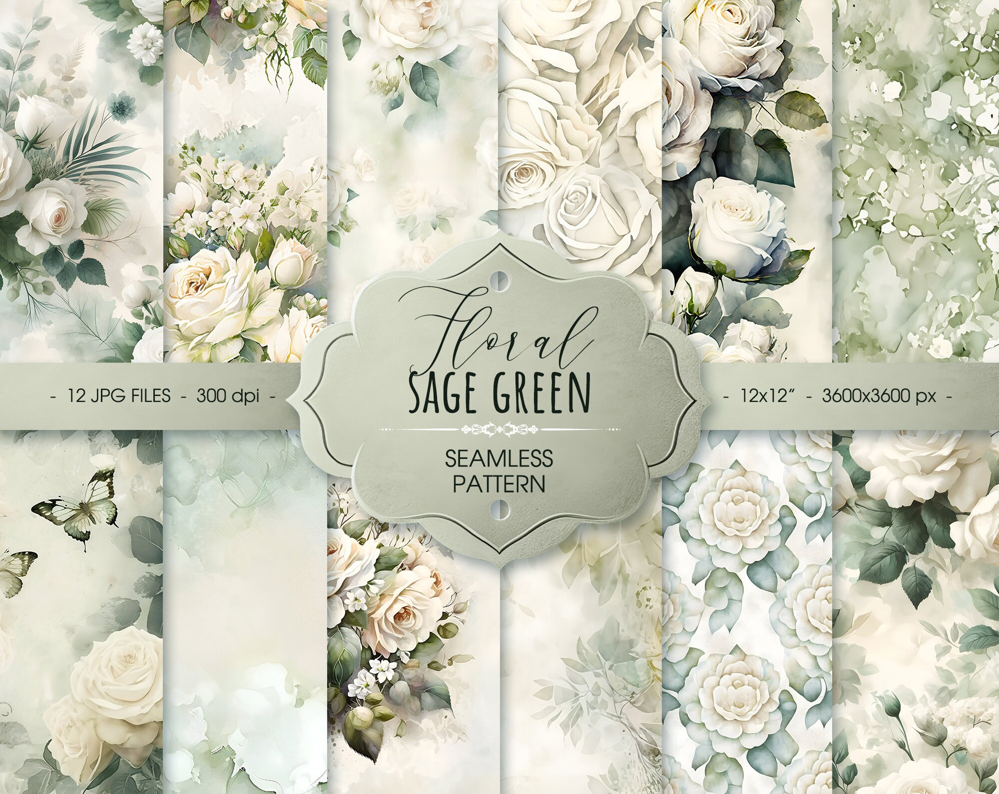 Sage Green Floral Seamless Pattern. Wedding Printable Pastel Digital ...
