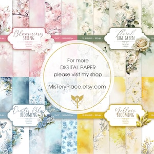 Boho Floral Digital Paper, Abstract Bohemian Wedding Scrapbook Paper ...