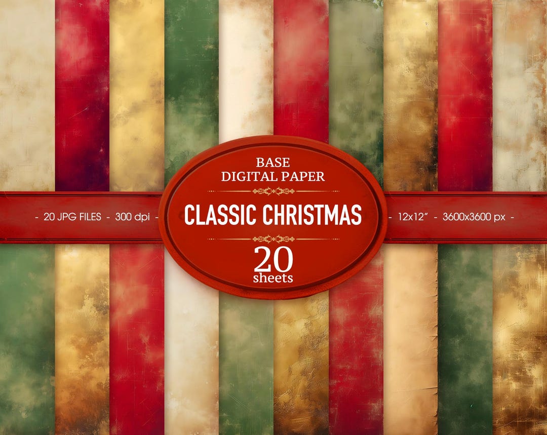 Vintage Classic Christmas Digital Paper, Abstract Grunge Red Gold Greed ...
